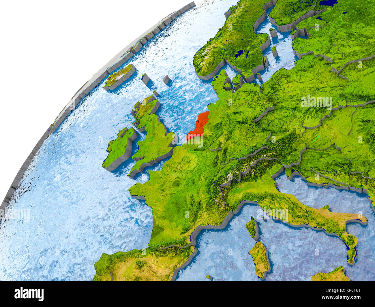 Netherlands on simple globe with visible country borders and realistic ...