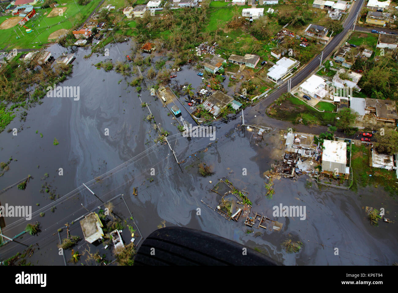 Aerial view of flooding and damaged homes in the aftermath of Hurricane ...