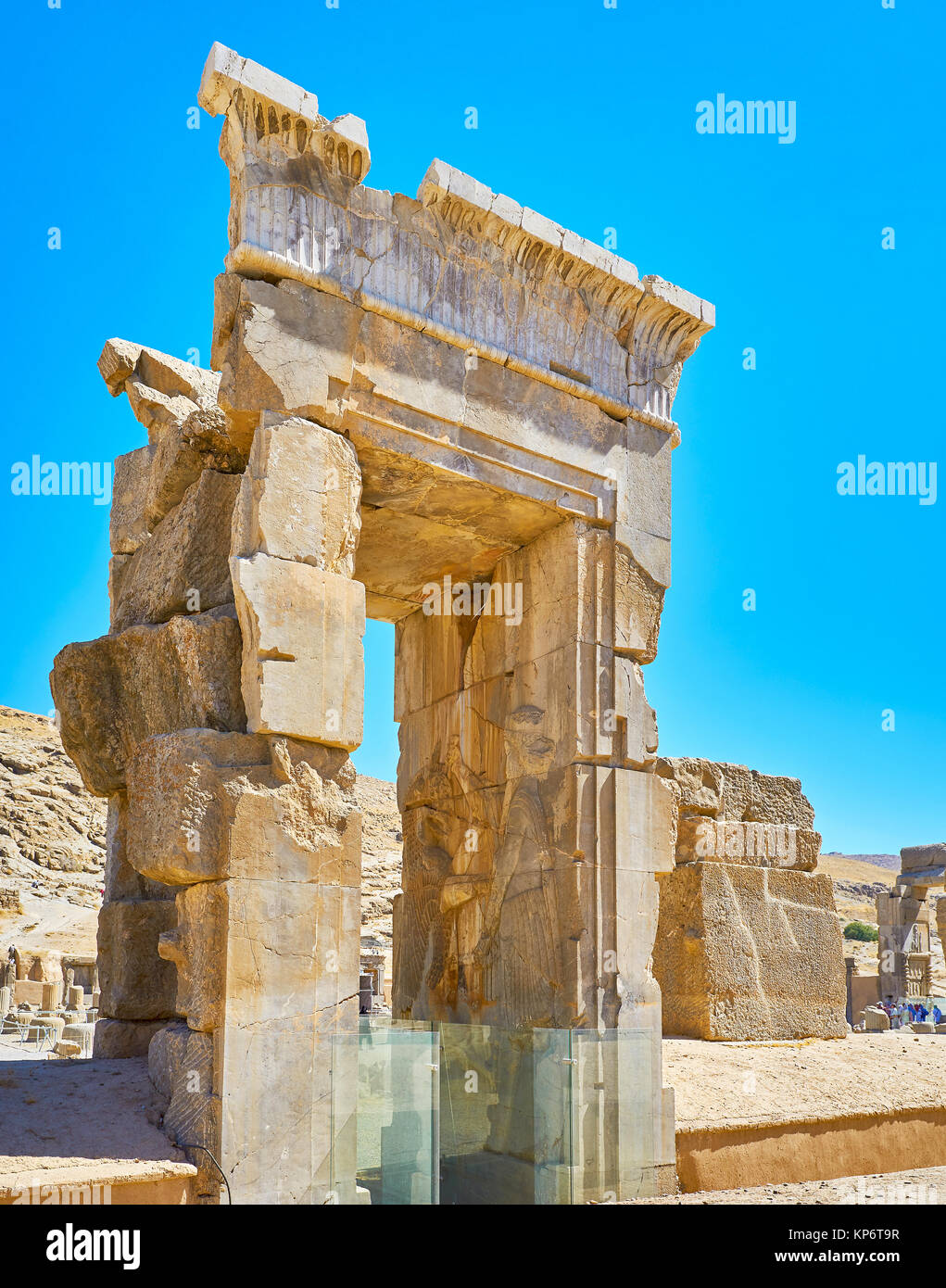 The old stone gate with preserved decorative details in Persepolis ...