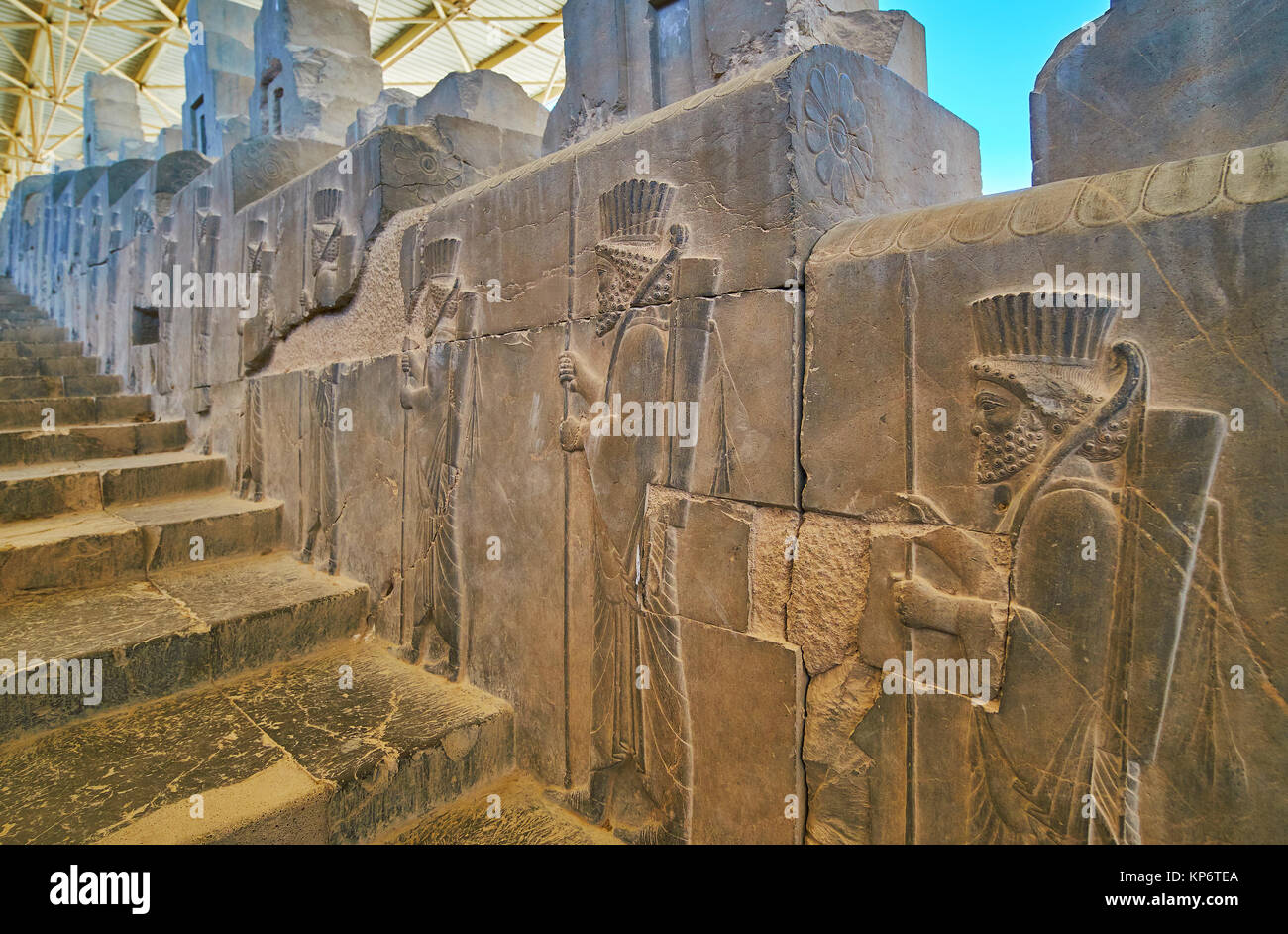 The walk along the ancient East Stairs of Apadana with a view on ...