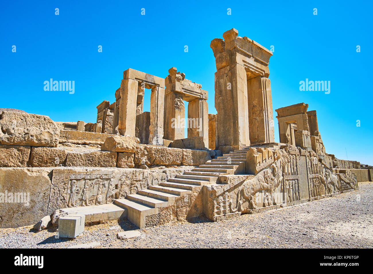 The masterpiece relief on the facade wall of the staircase of Tachara ...