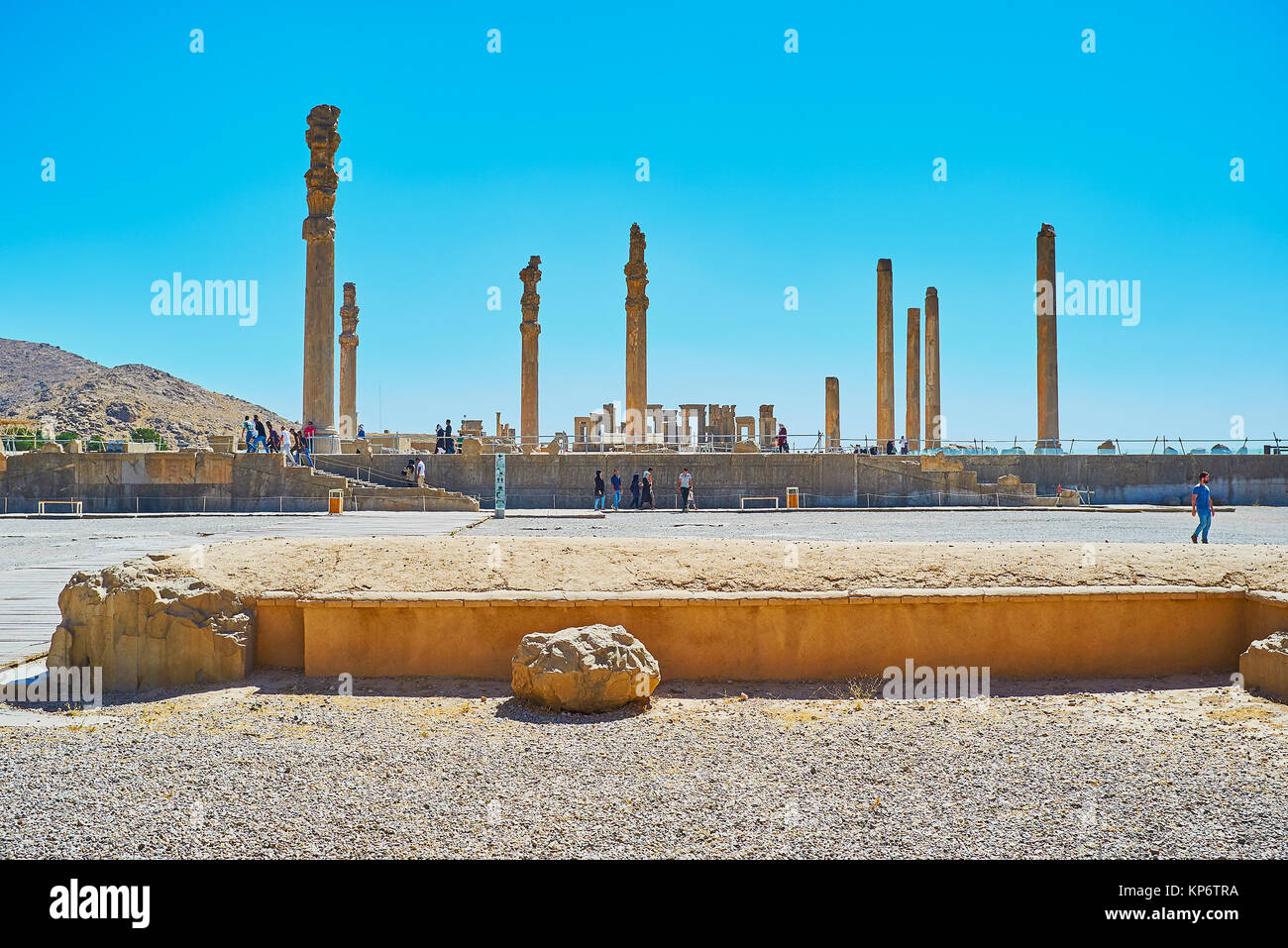 PERSEPOLIS, IRAN - OCTOBER 13, 2017: The tall slender columns of ...