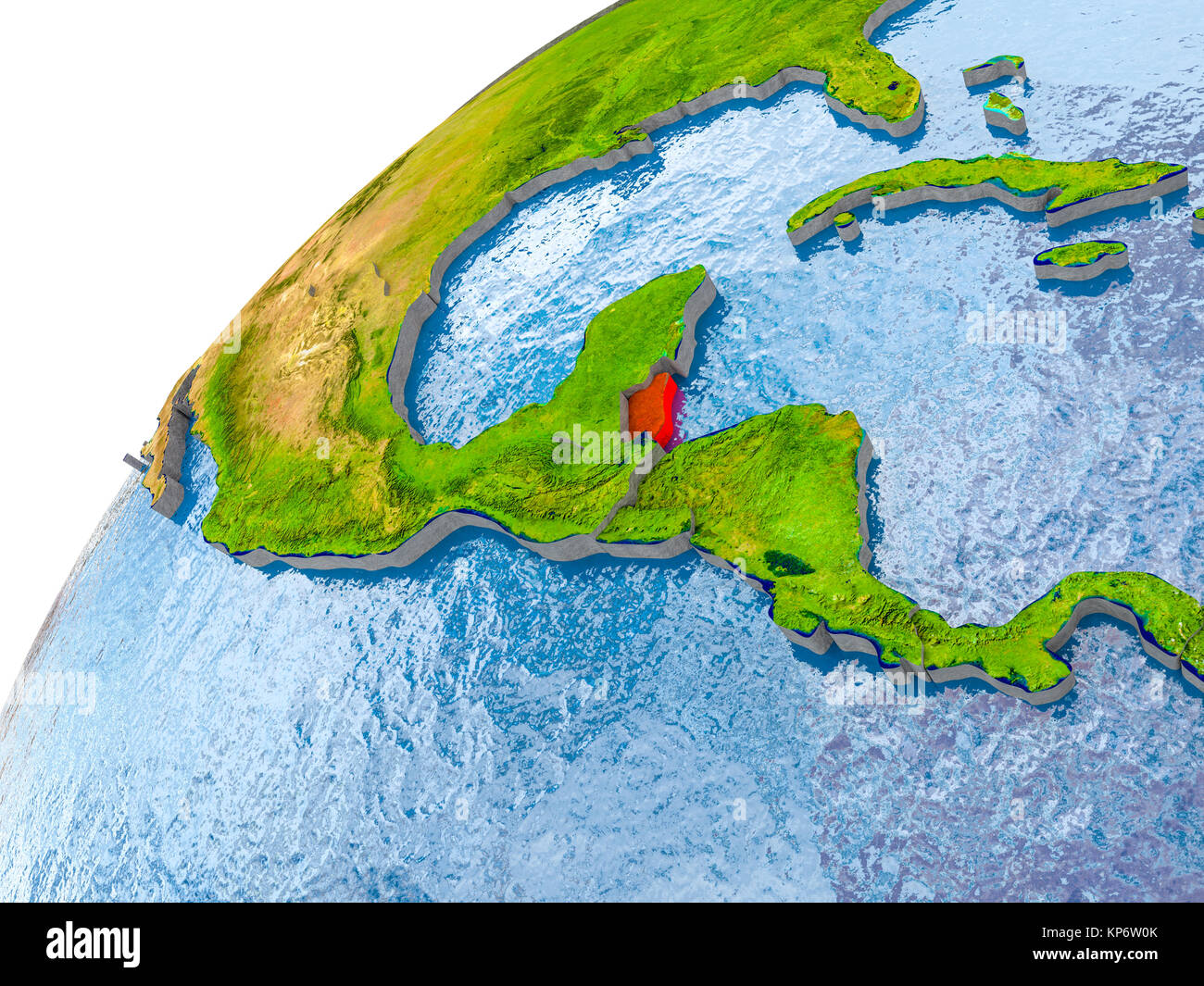 Belize on simple globe with visible country borders and realistic water ...
