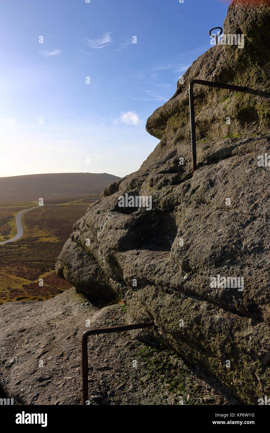 19th century steps and handrail on Haytor granite outcrop to help ...