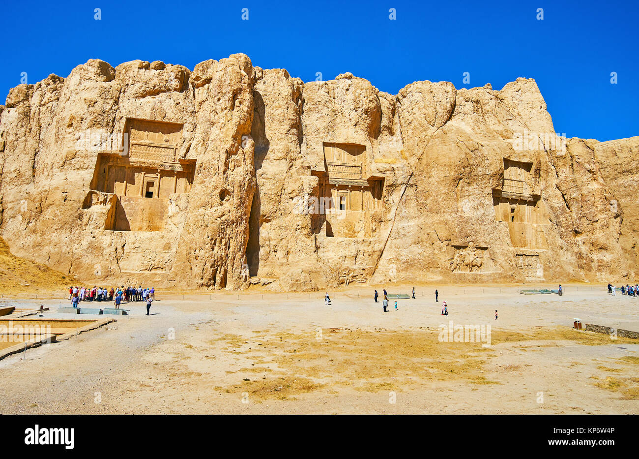 NAQSH-E RUSTAM, IRAN - OCTOBER 13, 2017: Panorama of the cliff with ...