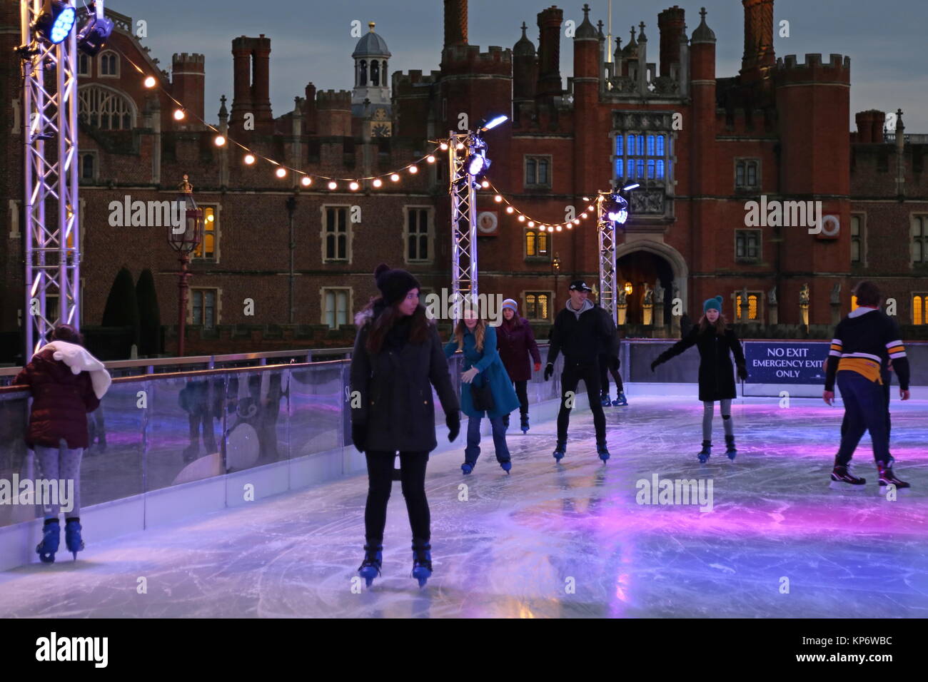 Skaters on the temporary ice rink (until 7th Jan 2018), Hampton Court ...