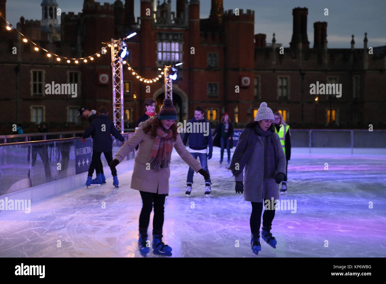 Skaters on the temporary ice rink (until 7th Jan 2018), Hampton Court ...