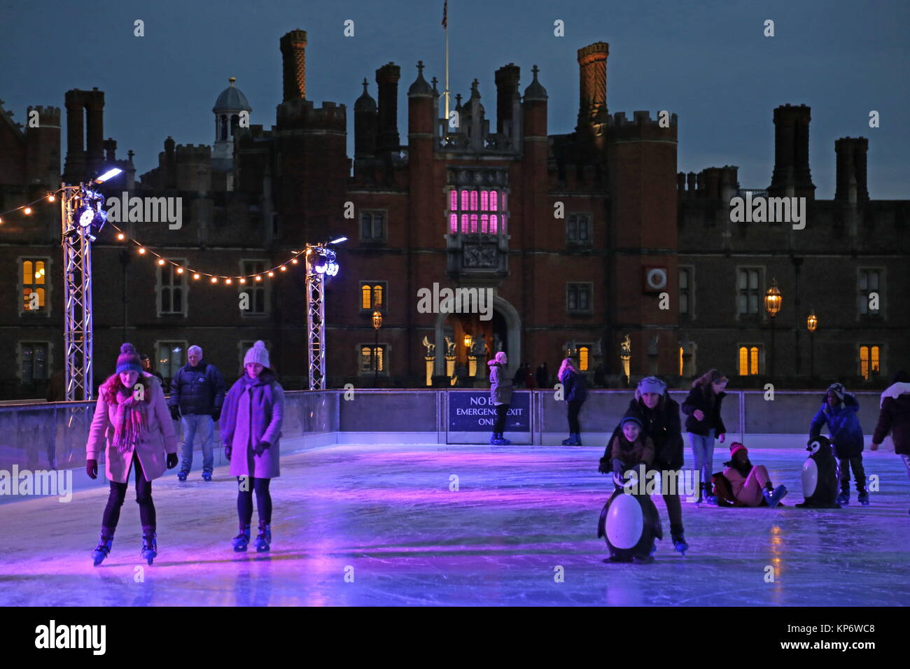 Skaters on the temporary ice rink (until 7th Jan 2018), Hampton Court ...