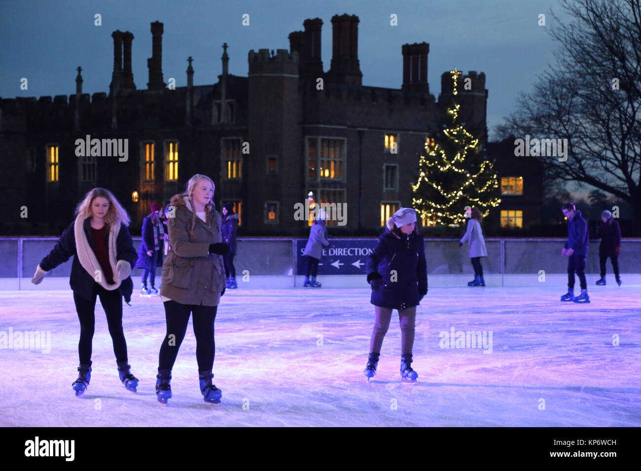 Skaters on the temporary ice rink (until 7th Jan 2018), Hampton Court ...