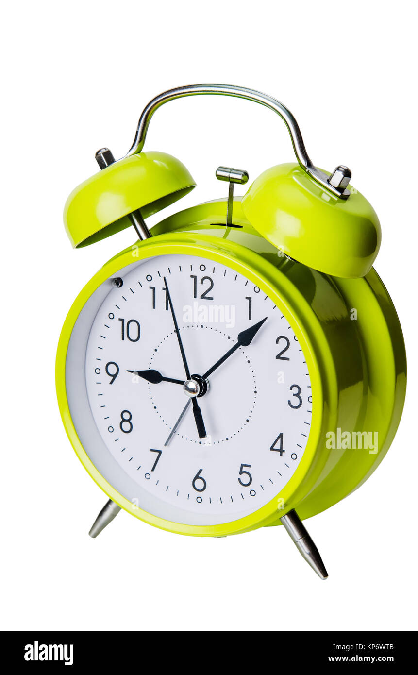 Green color clock isolated on a white background Stock Photo - Alamy