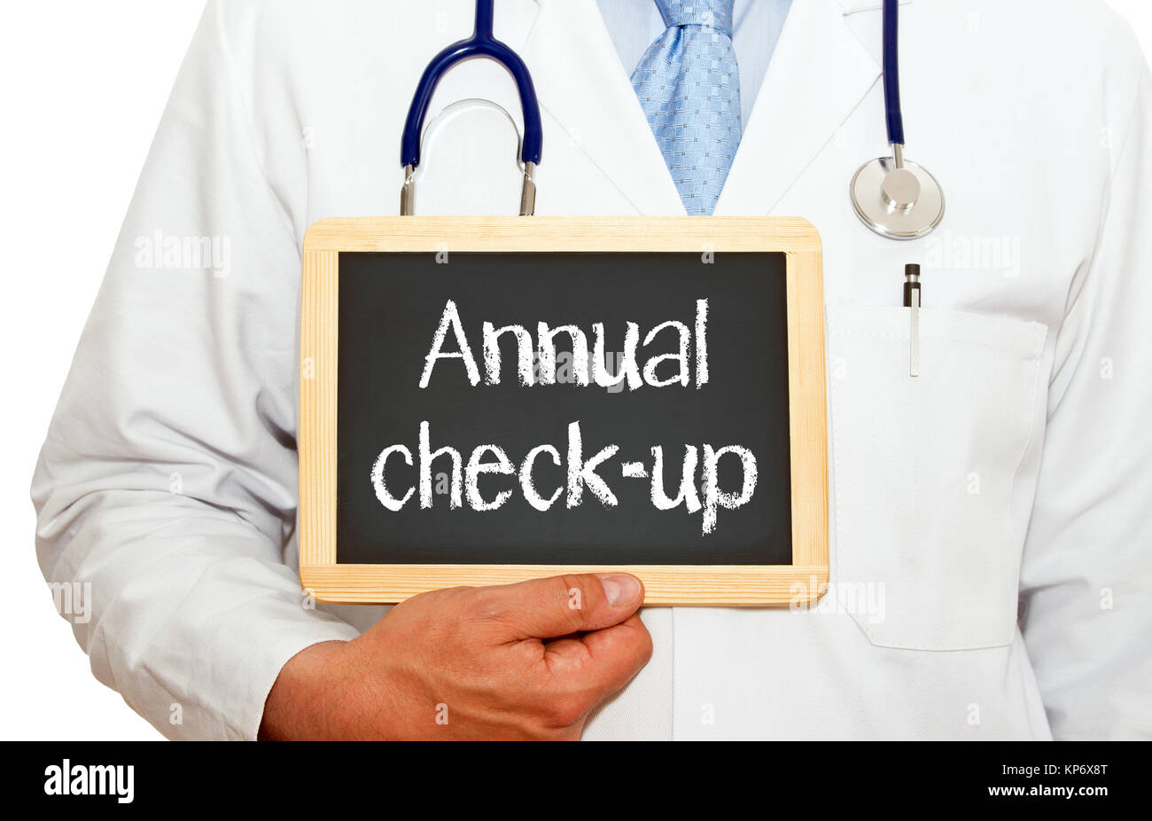 Annual check-up - doctor with chalkboard Stock Photo - Alamy