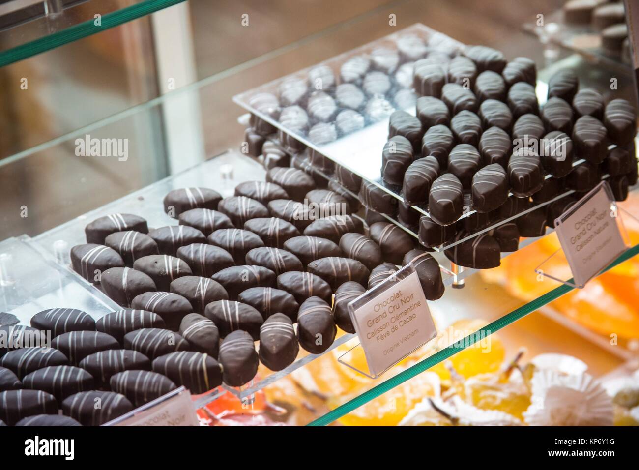 Chocolate calissons in a typical store in Aix en Provence. These French ...