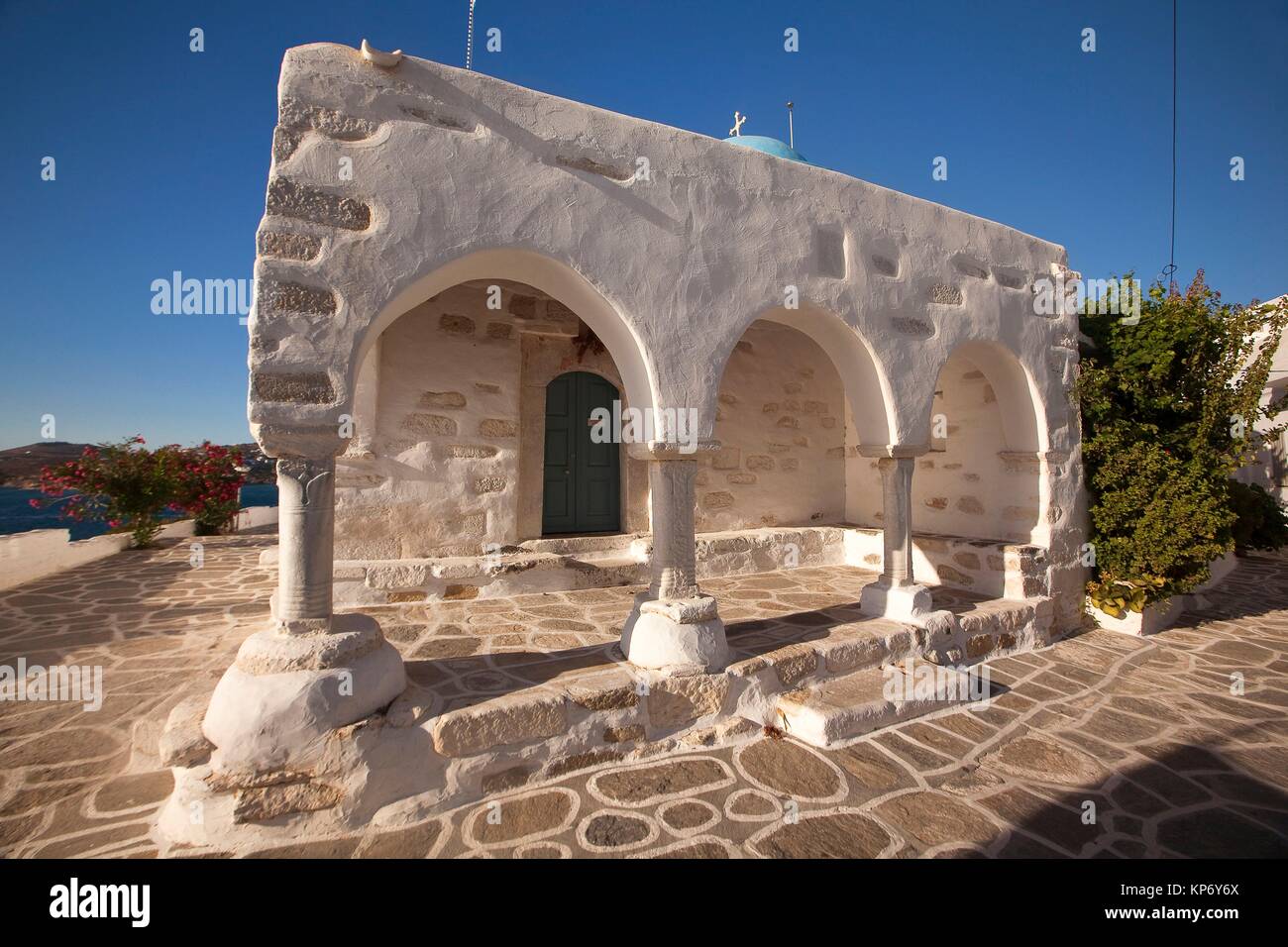 View to the main church in Parikia, Paros, Cyclades Islands, Greek ...