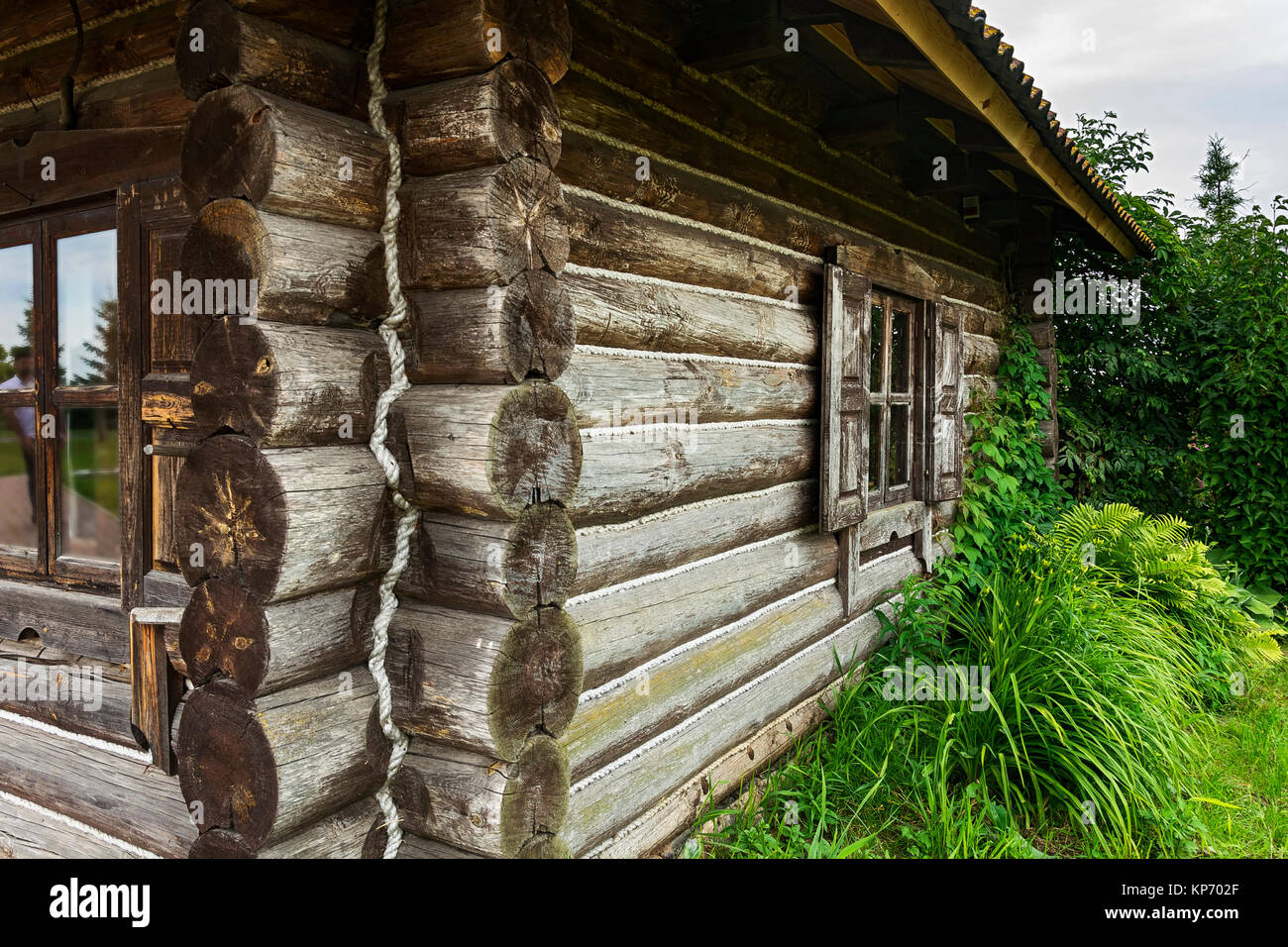 Rural architecture. Angle and wall of a Russian village log hut with ...
