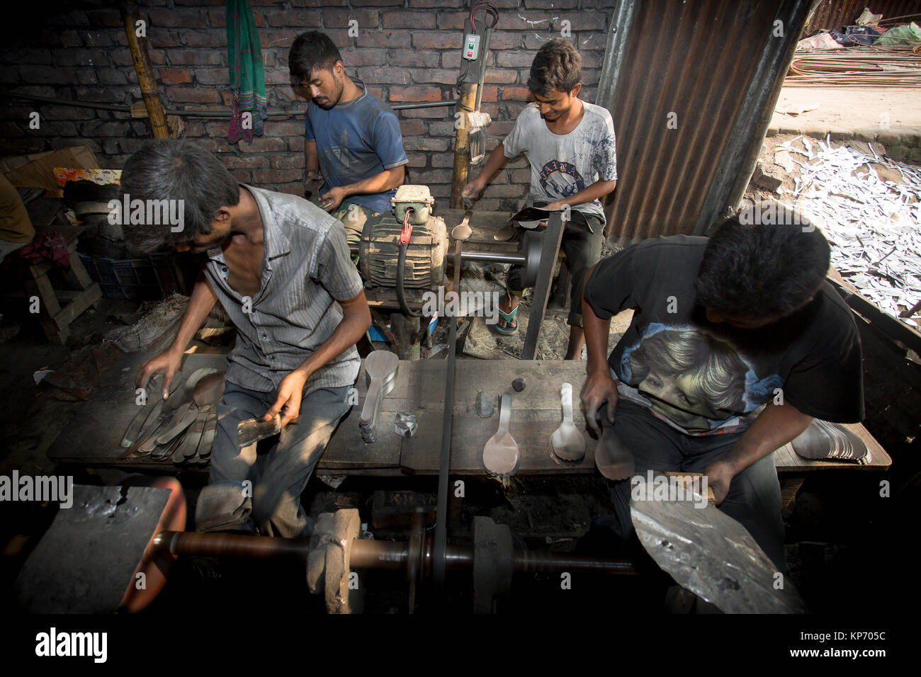 Many child labors are working a spoon factory at Hajaribag, dhaka Stock ...