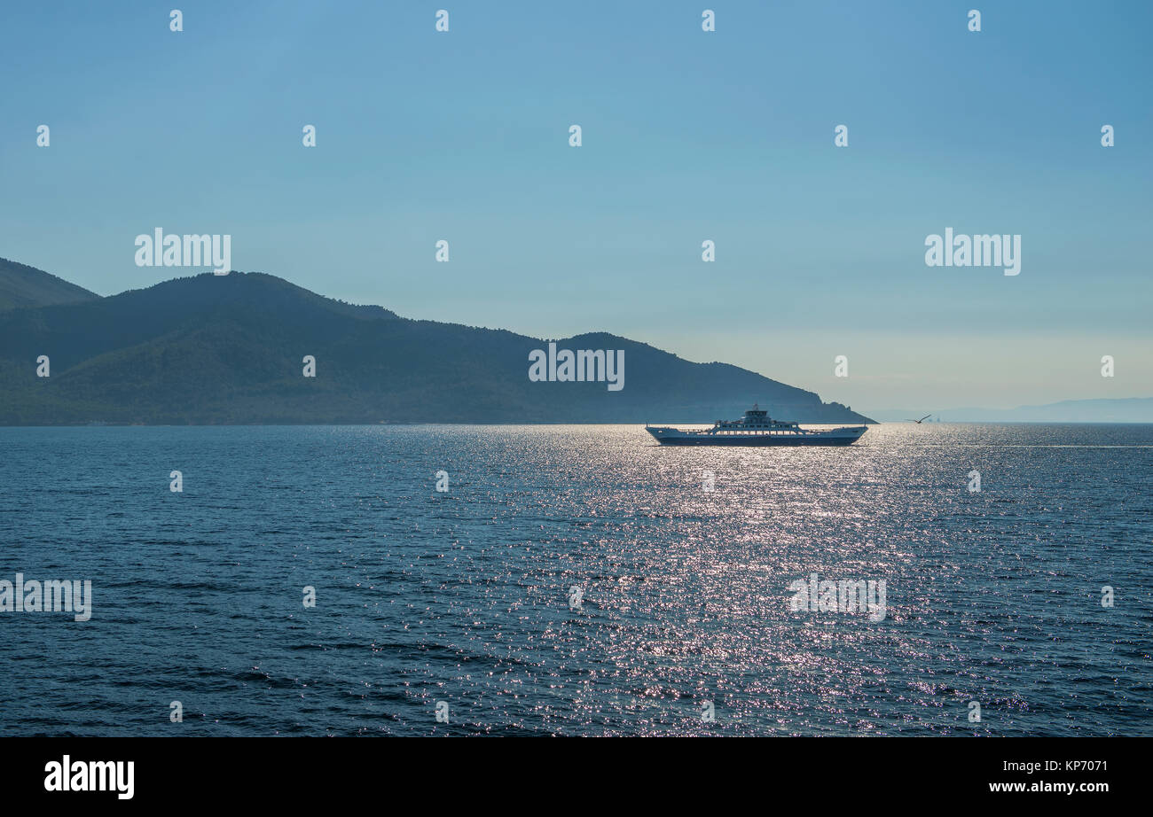 Ferry boat in the sea, side view Stock Photo - Alamy