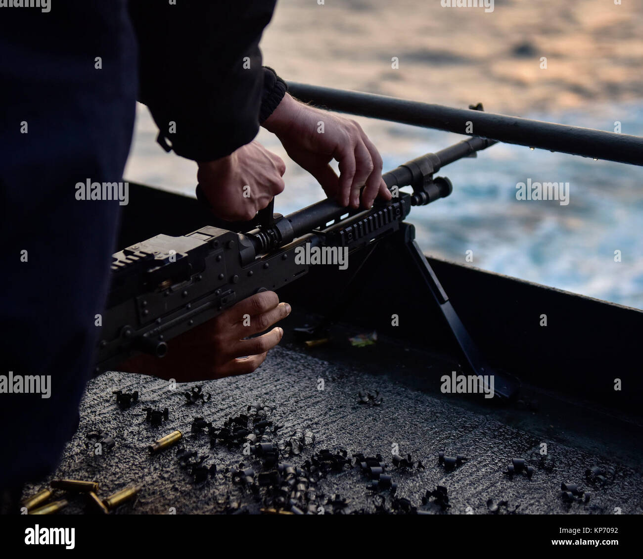 PACIFIC OCEAN (Dec. 8, 2017) U.S. Navy Sailors replace the barrel of an ...