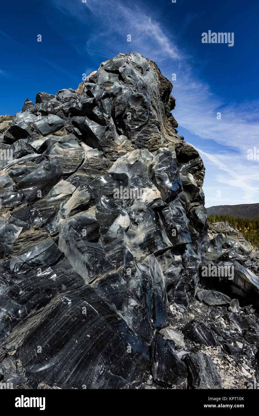 Obsidian rock along the Big Obsidian Flow Trail in Newberry National Volcanic Monument, central ...