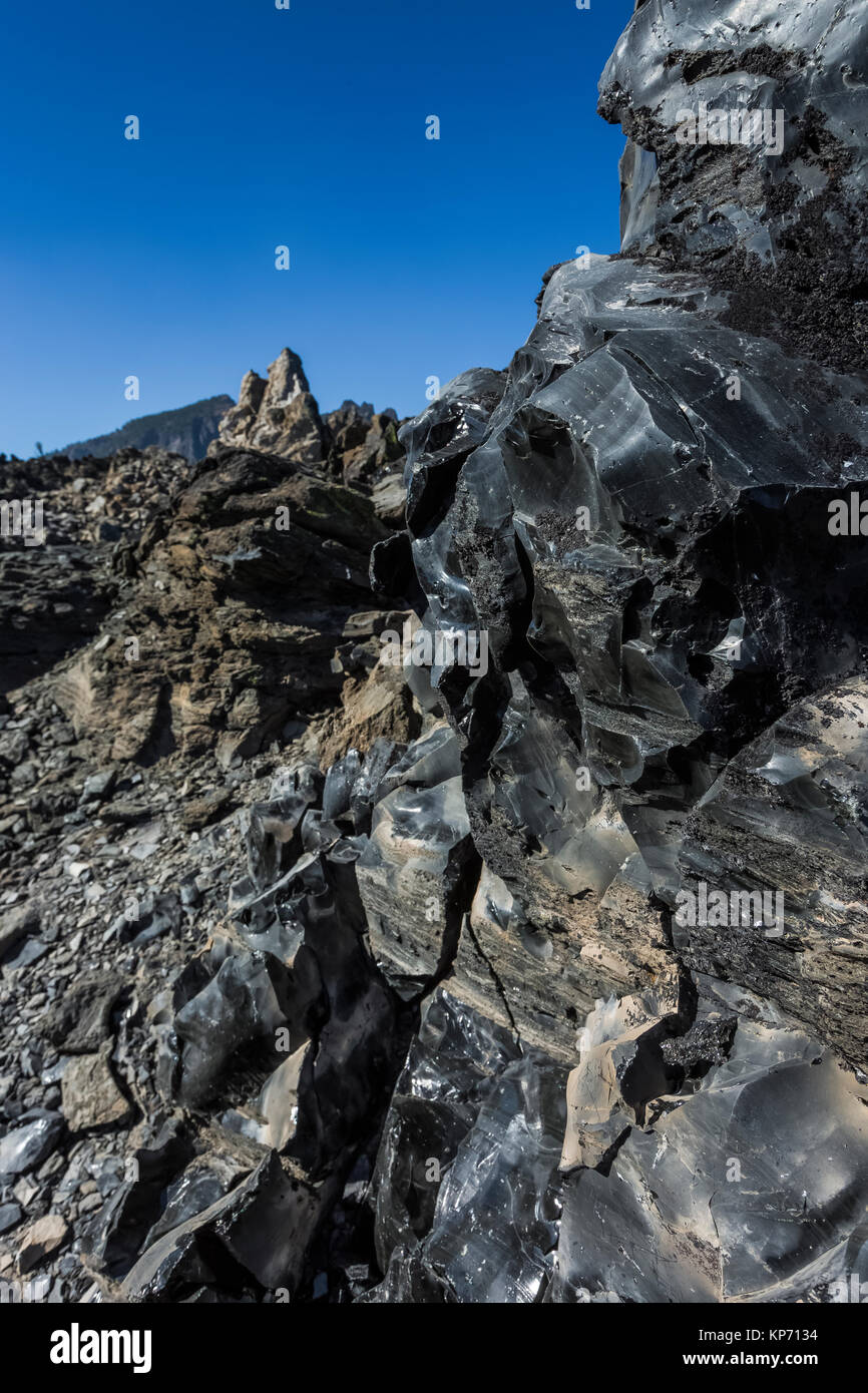 along the Big Obsidian Flow Trail in Newberry National Volcanic Monument, central Oregon, USA ...
