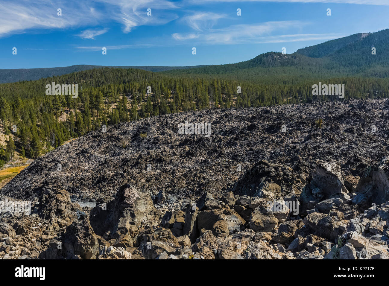 View from Big Obsidian Flow Trail, looking down on Big Obsidian Flow in Newberry National ...