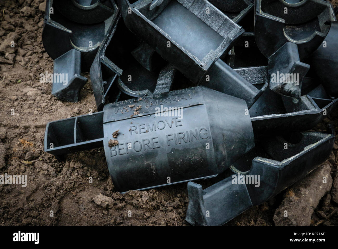 A pile of spent mortar packaging is piled up during training by 5th ...