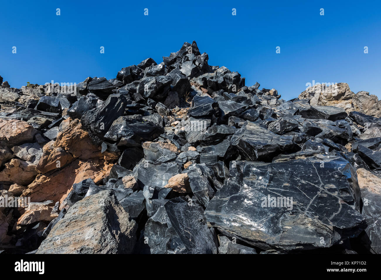 along the Big Obsidian Flow Trail in Newberry National Volcanic Monument, central Oregon, USA ...