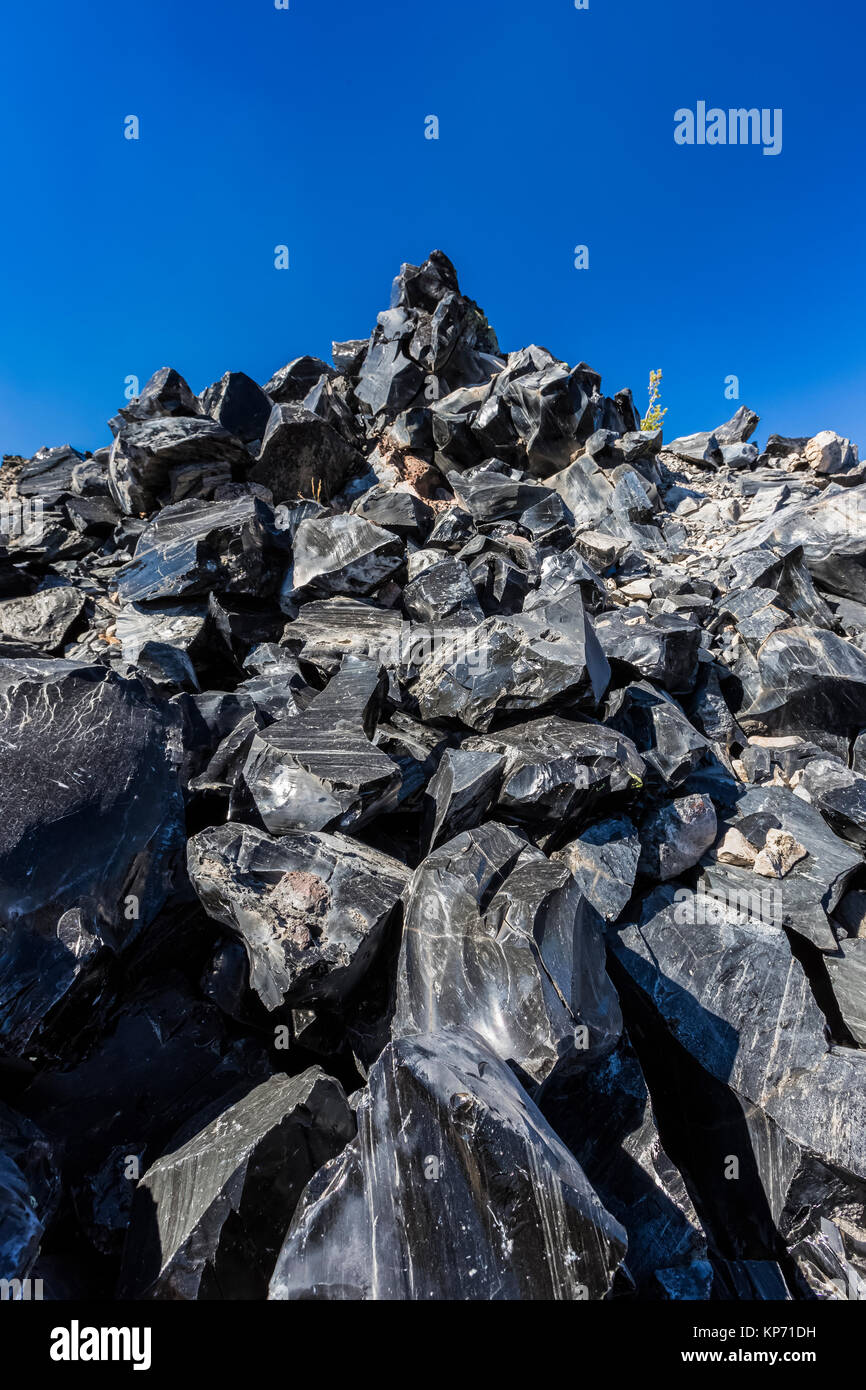 along the Big Obsidian Flow Trail in Newberry National Volcanic Monument, central Oregon, USA ...