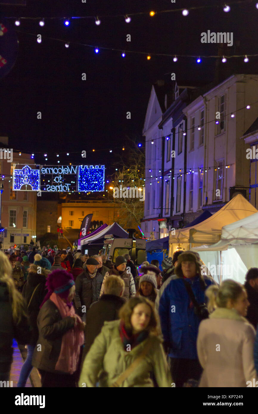 Shoppers at Totnes Christmas Market, December 2017. Totnes, Devon UK ...
