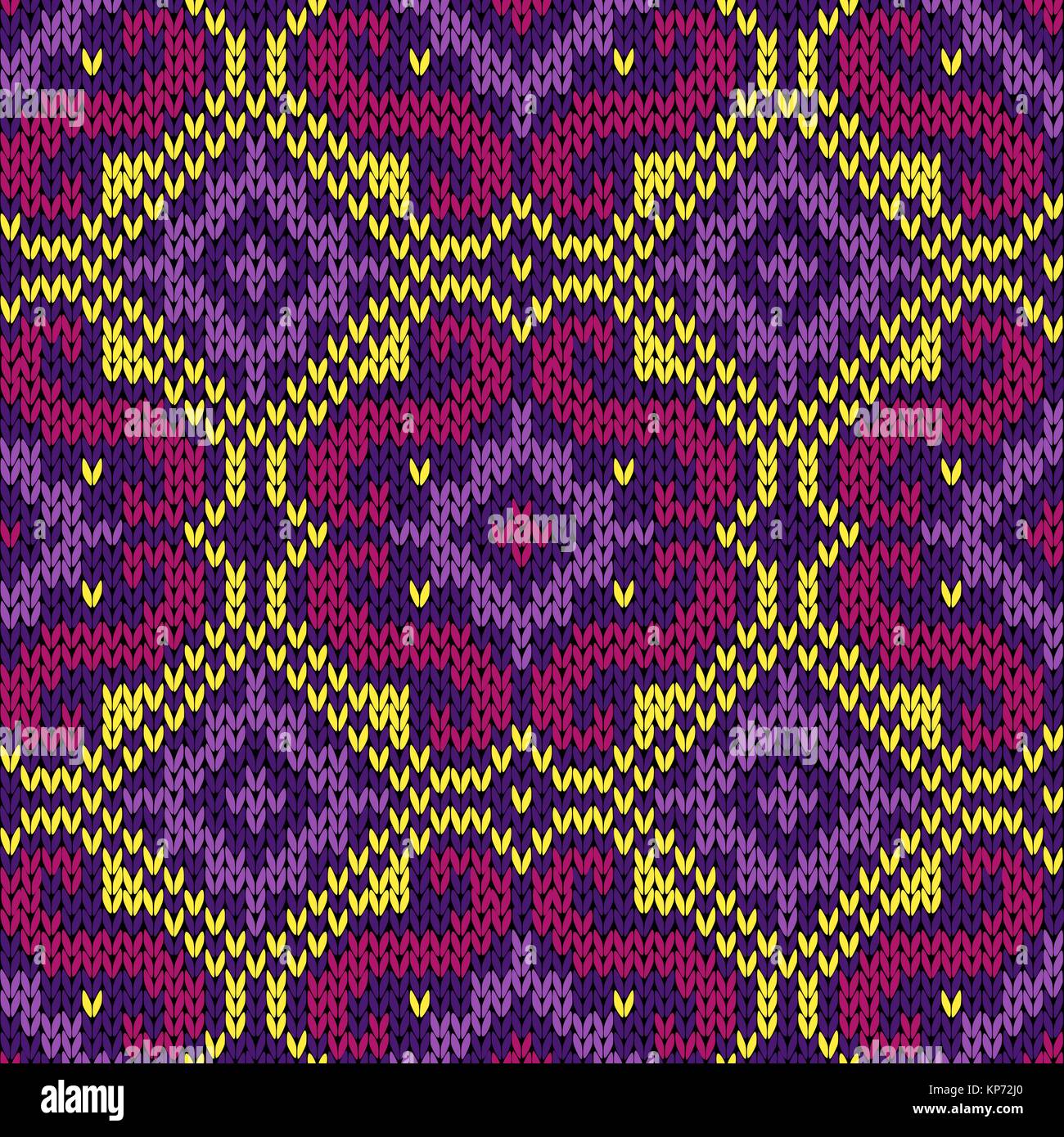 Seamless knitted ornamental vector pattern in magenta, violet and ...