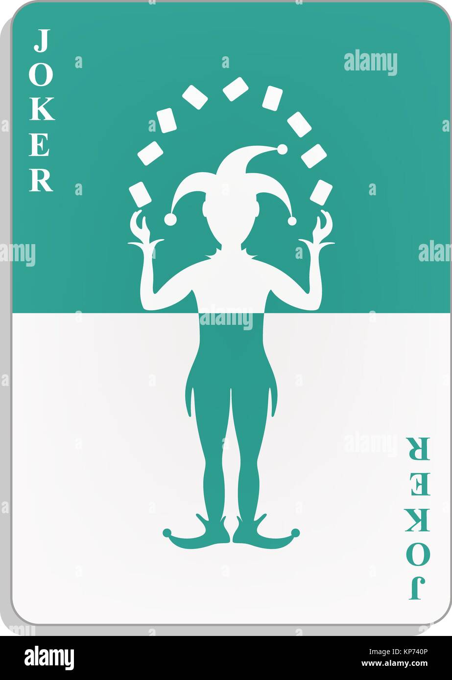 Playing card with Joker in cyan and white design with shadow on white ...
