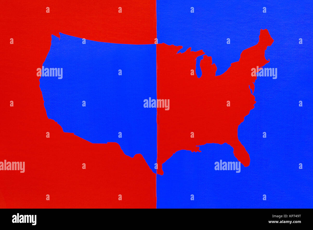 Map of Unites States of America in red and blue signifying politics and ...