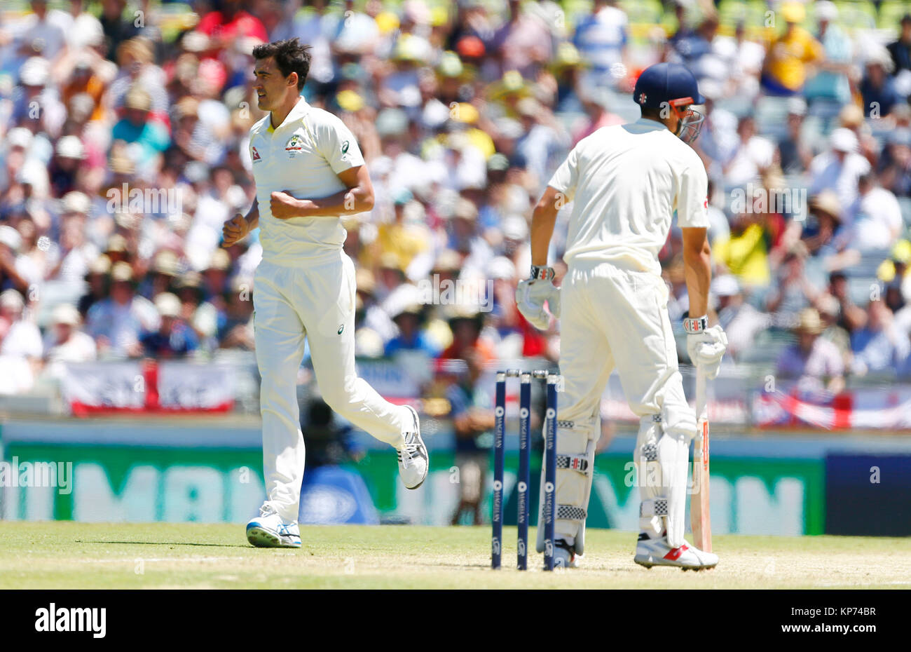 Australia's Mitchell Starc celebrates the wicket of England's Alastair ...
