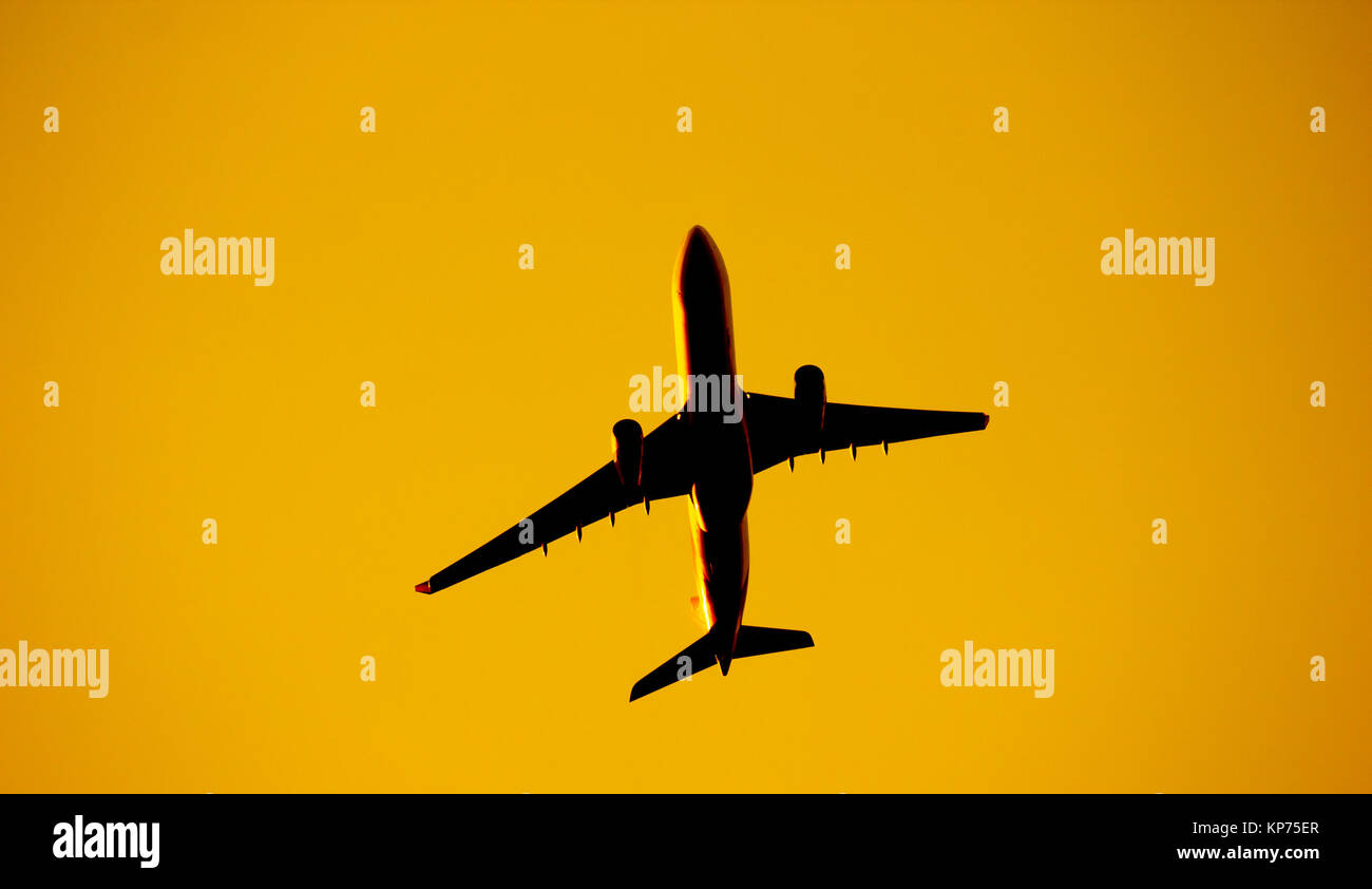 Panssenger Aircraft Take off shot at sunset time background Stock Photo ...