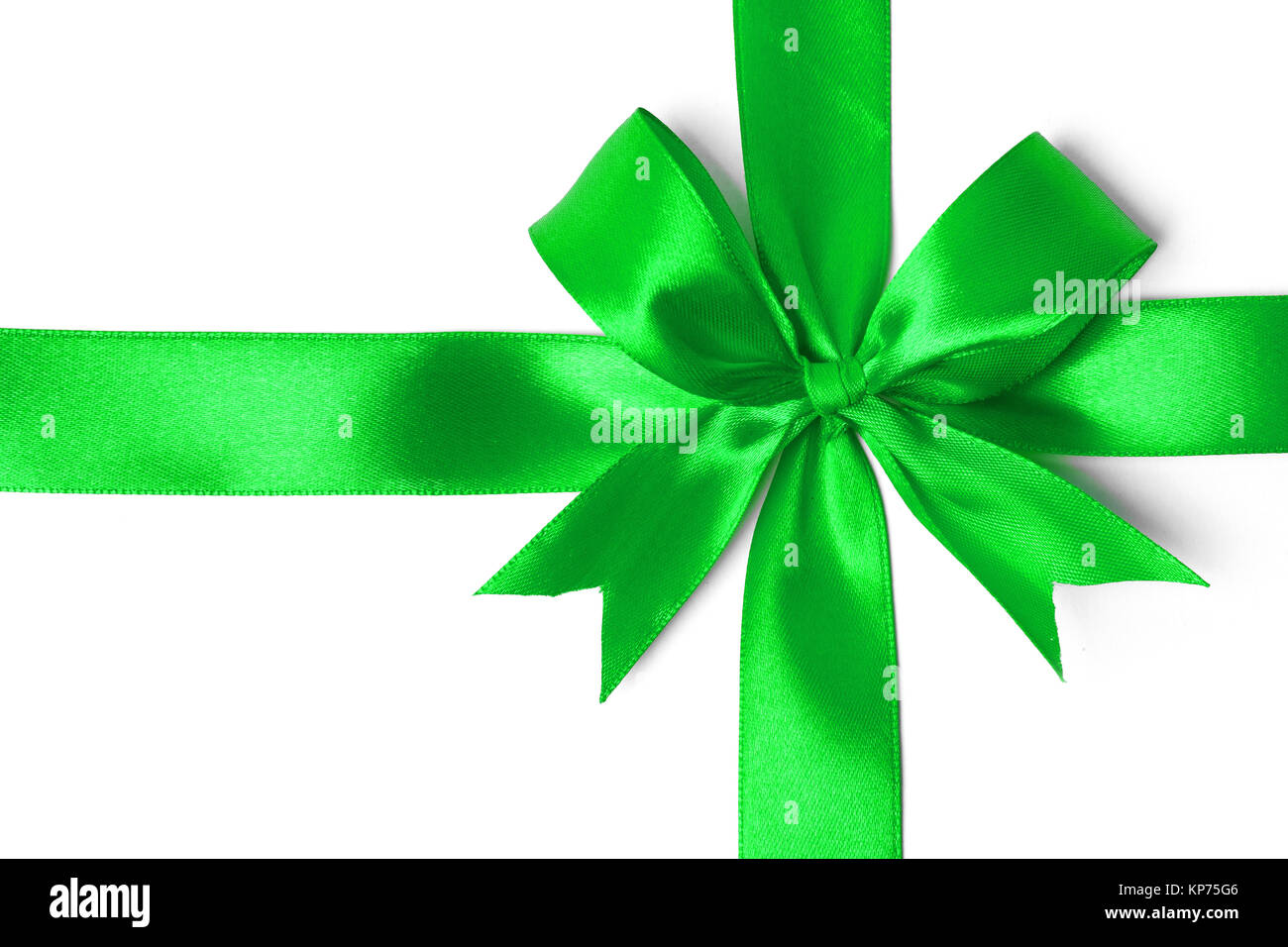 Shiny green satin ribbon on white background. studio shot Stock Photo ...