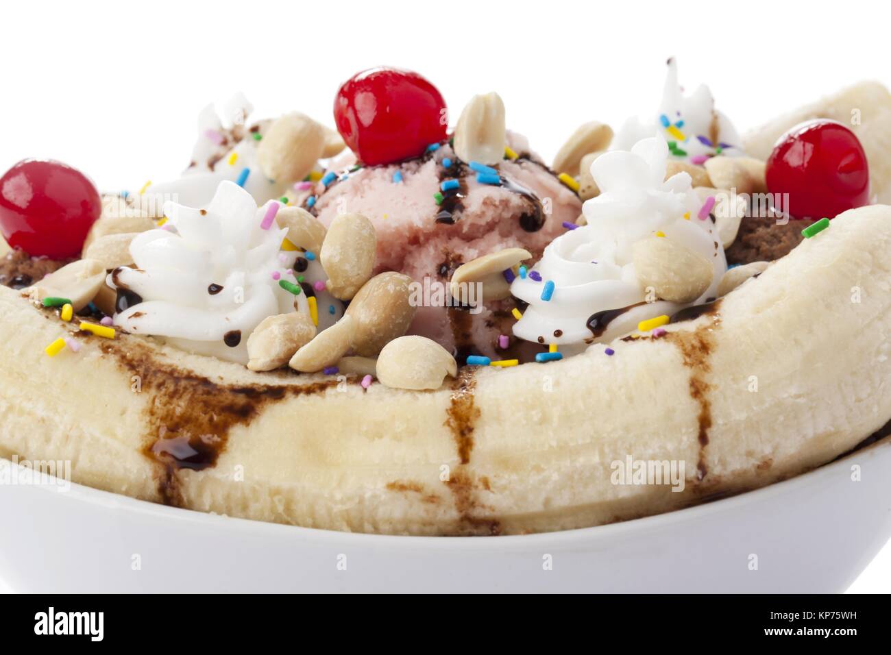 closed up banana split sundae Stock Photo - Alamy