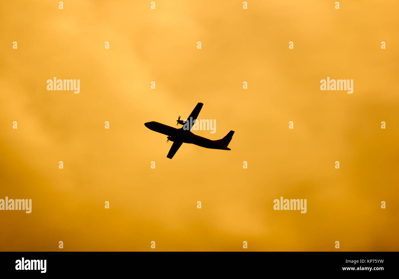 Panssenger Aircraft Take off shot at sunset time background Stock Photo ...