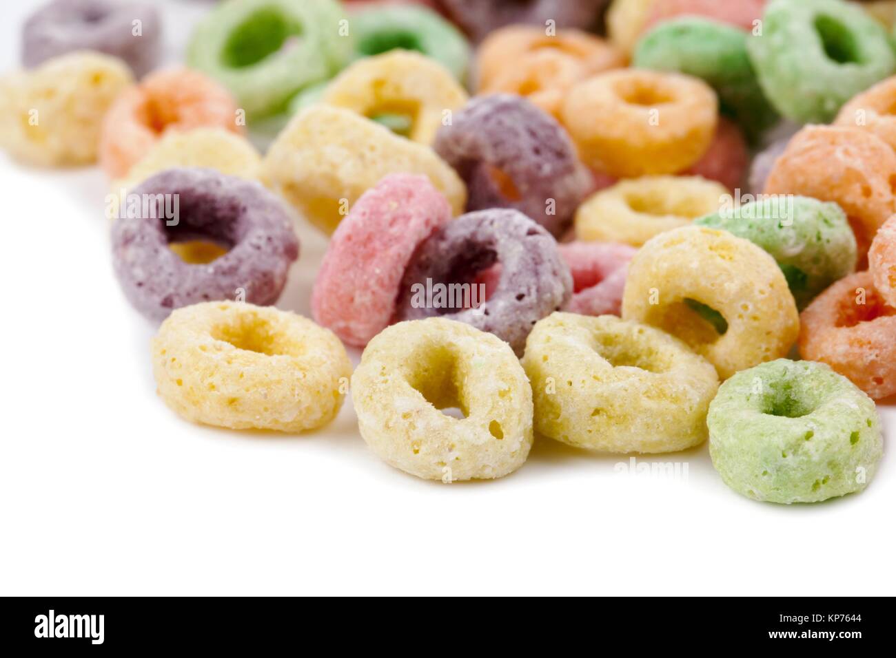 colorful cornflakes rings on white Stock Photo - Alamy