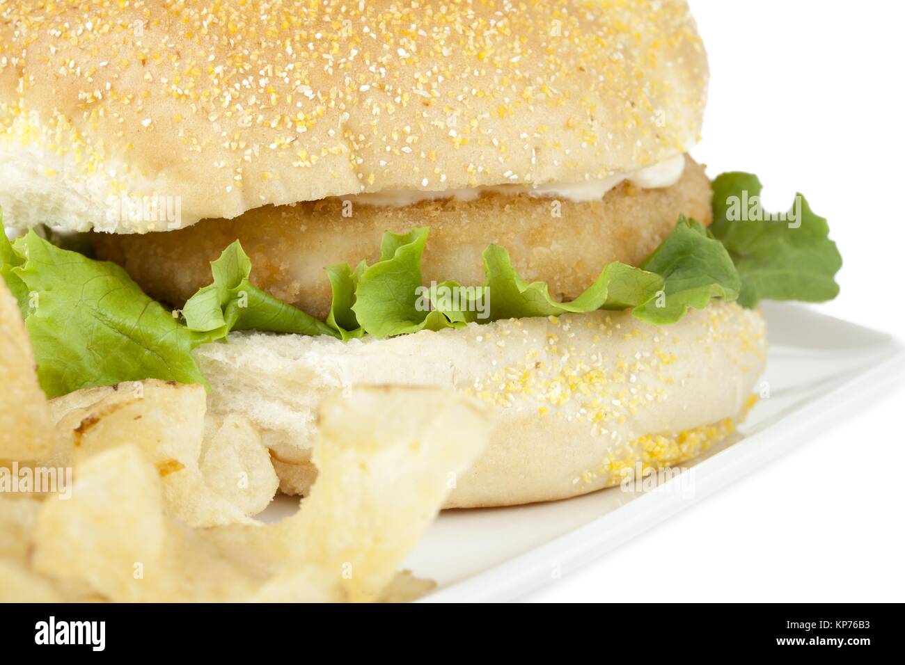 cropped image of crispy chicken burger Stock Photo - Alamy