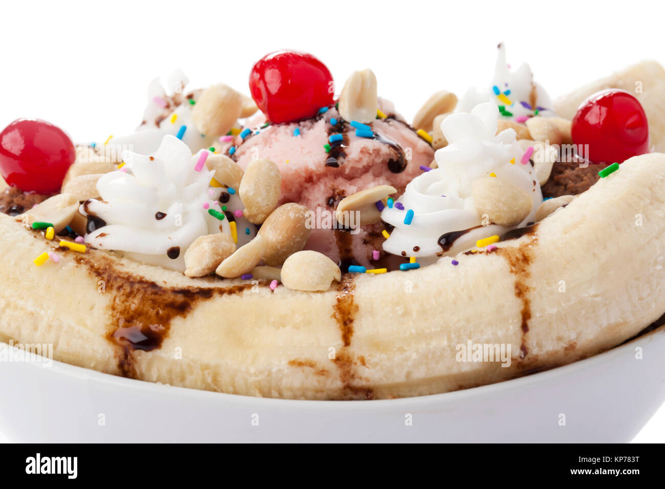 closed up banana split sundae Stock Photo - Alamy