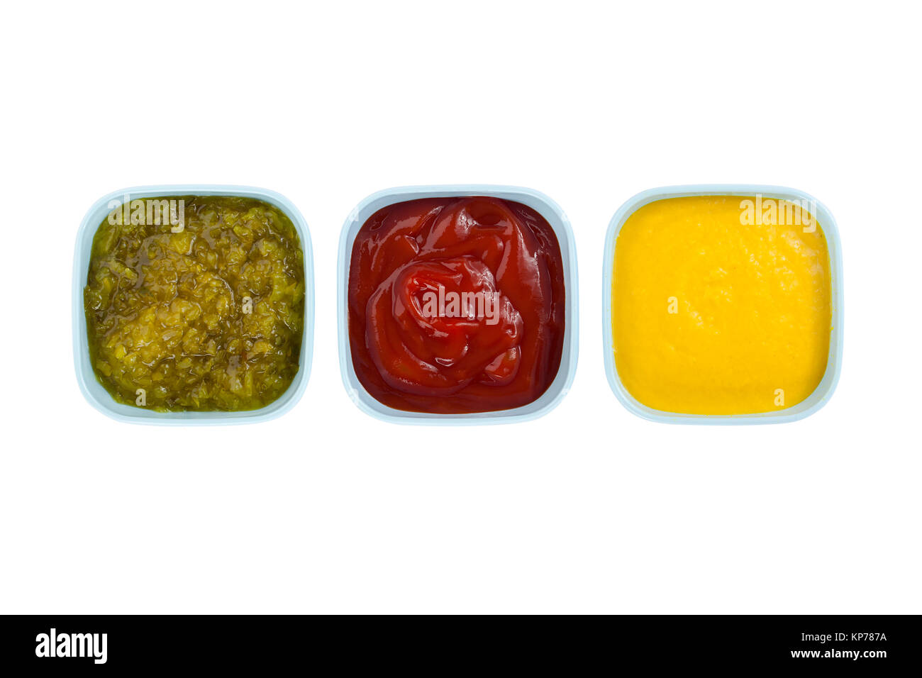 ketchup mustard pickles on bowl Stock Photo - Alamy