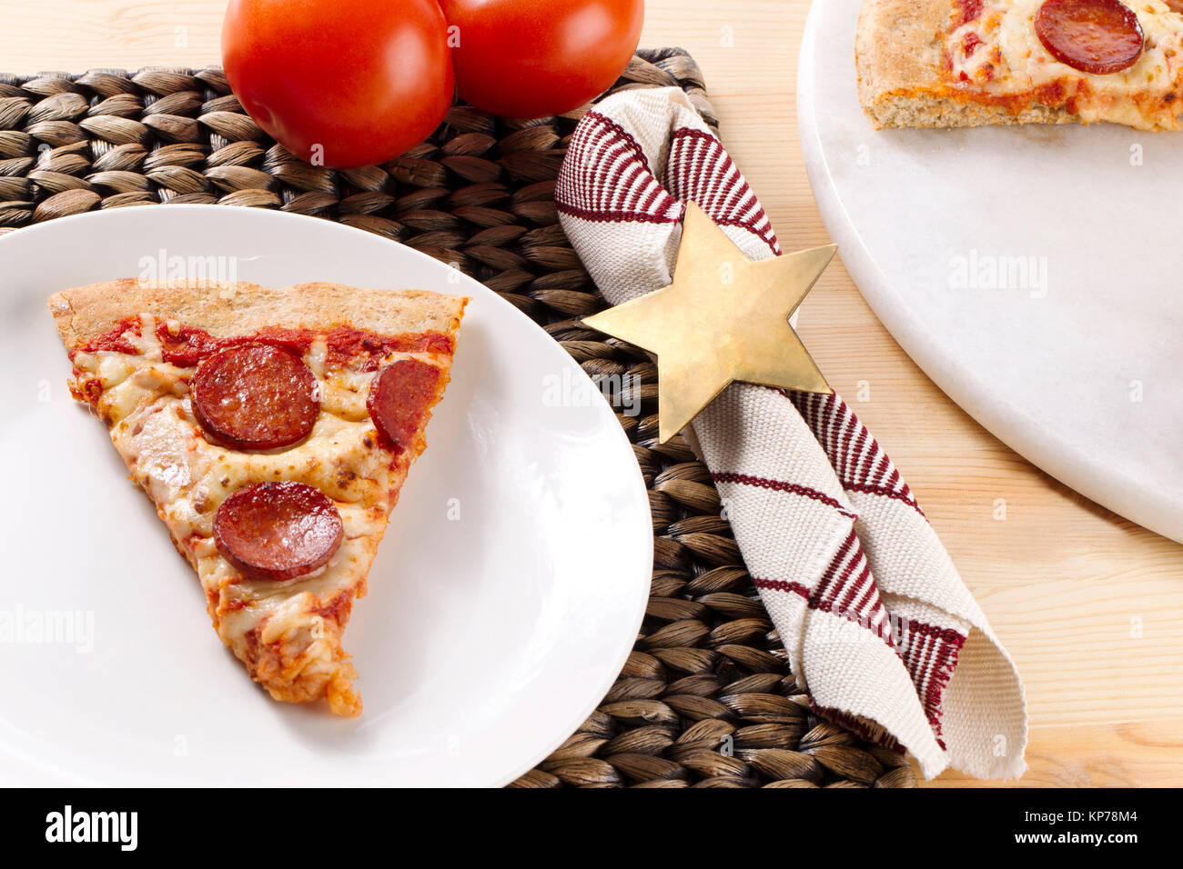pepperoni pizza on white plate Stock Photo - Alamy