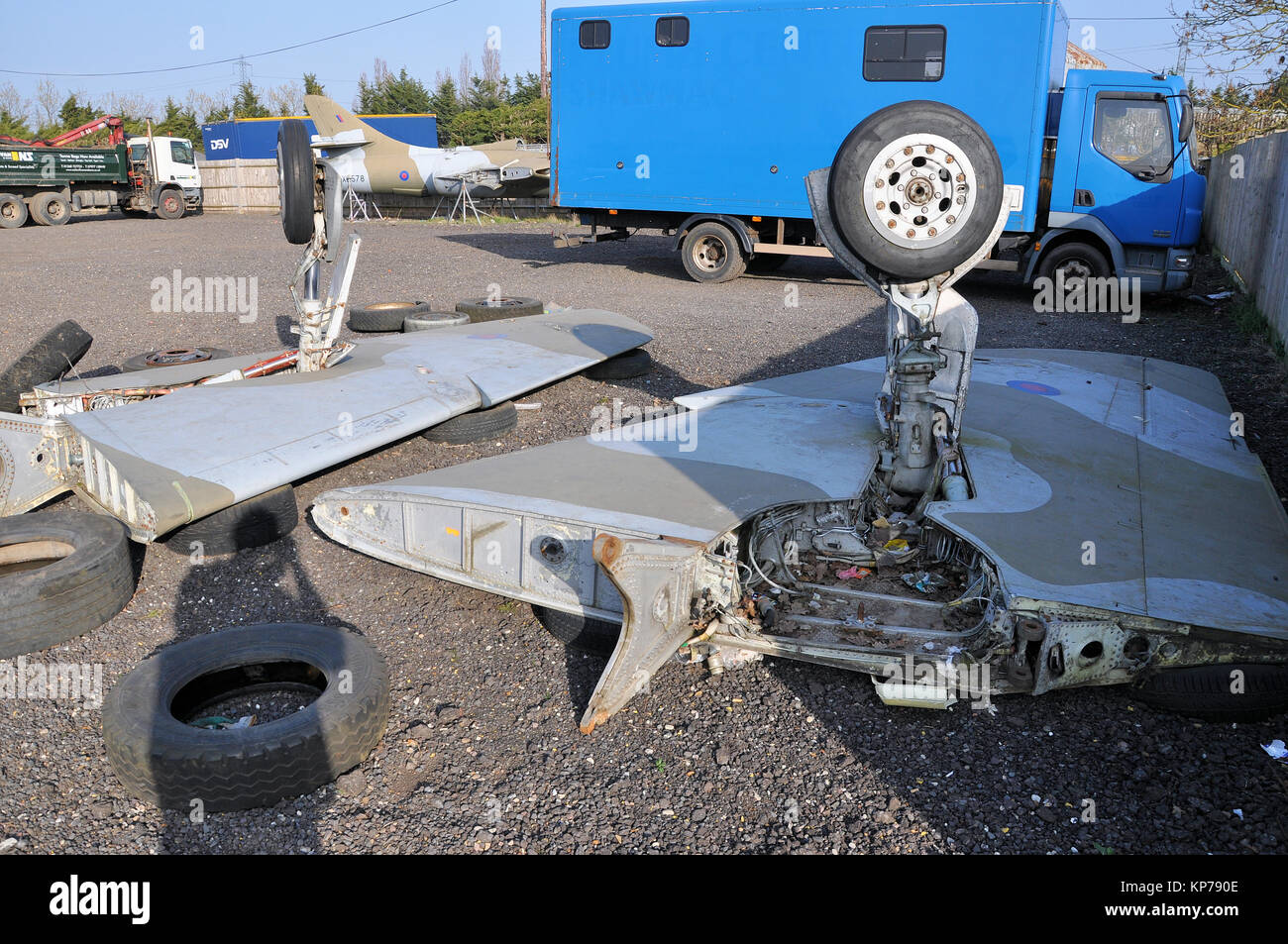 Hawker Hunter jet plane in pieces ready to be positioned as a gate ...