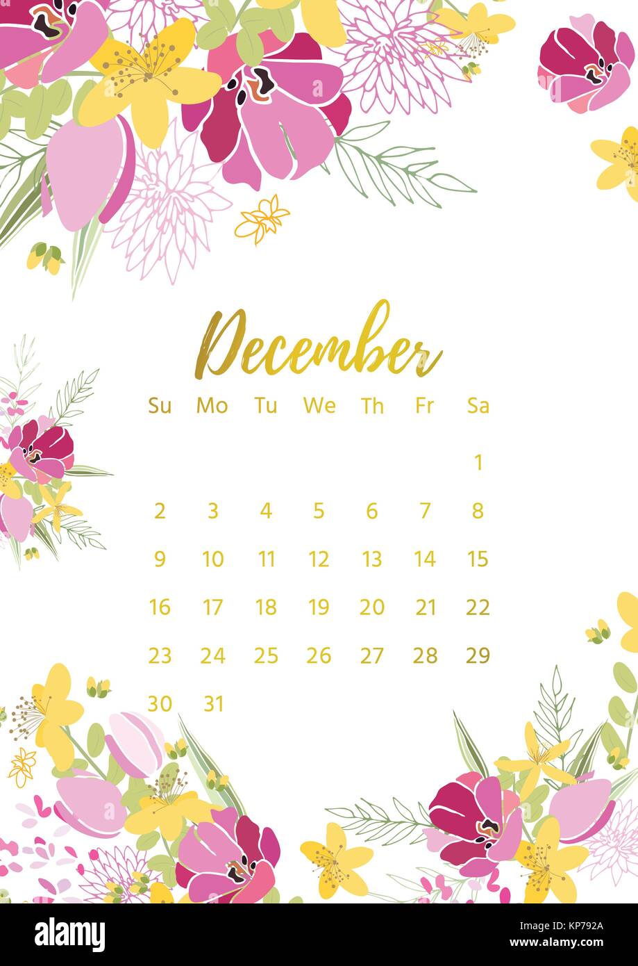 Vintage floral calendar 2018 Stock Vector Image & Art - Alamy