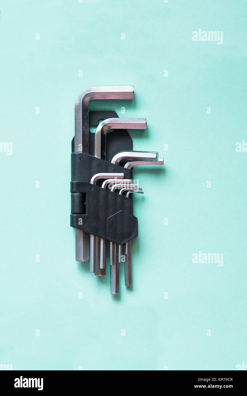 Hex key set for bike repair different size on green background Stock ...