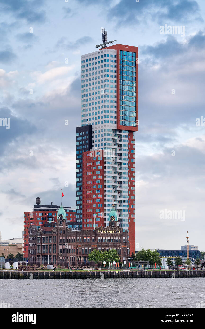 ROTTERDAM-AUGUST 7, 2012. Montevideo tower near Port of Rotterdam. With ...