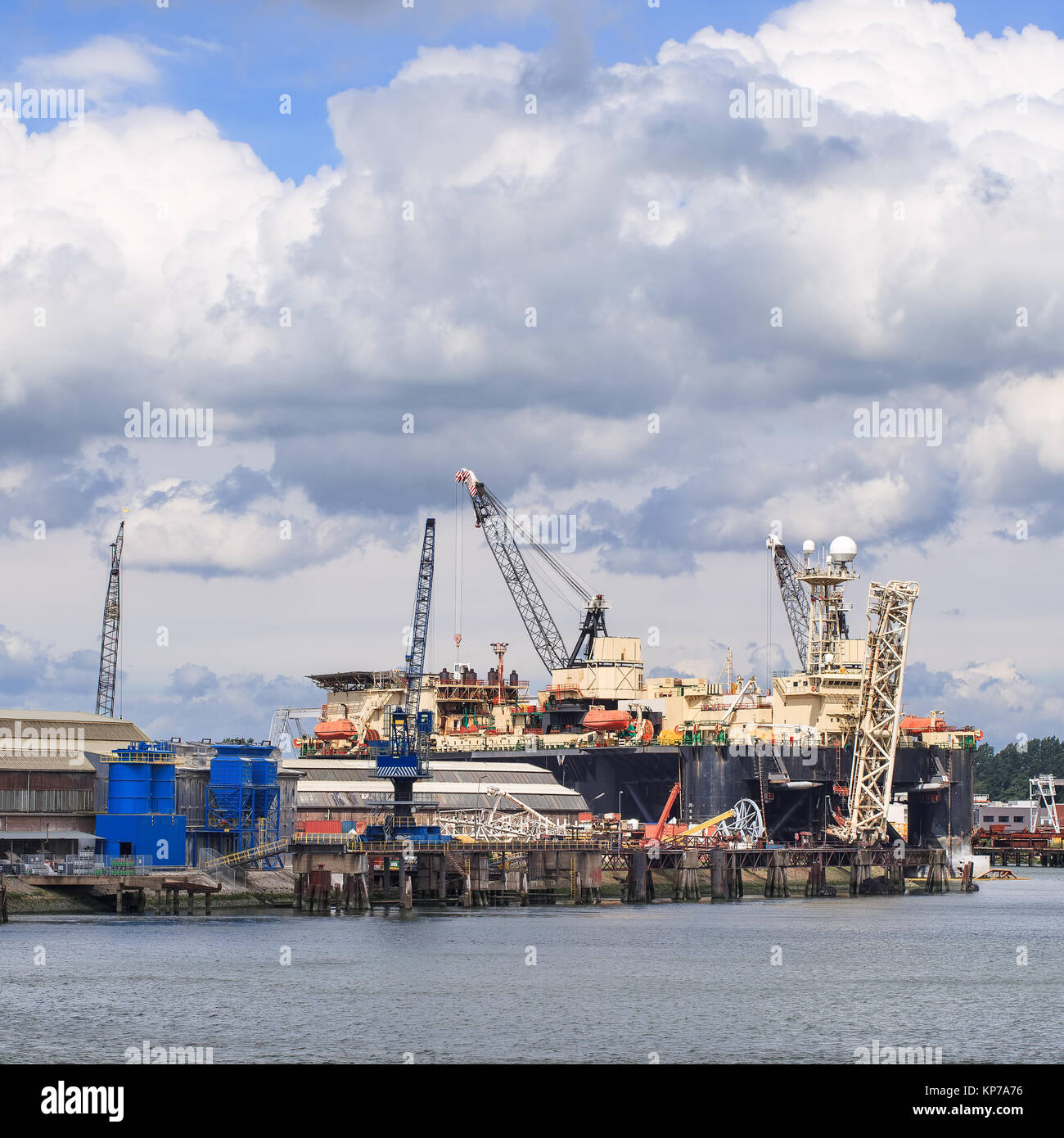 Off-shore vessel in a dock for maintenance work, Port of Rotterdam, The ...