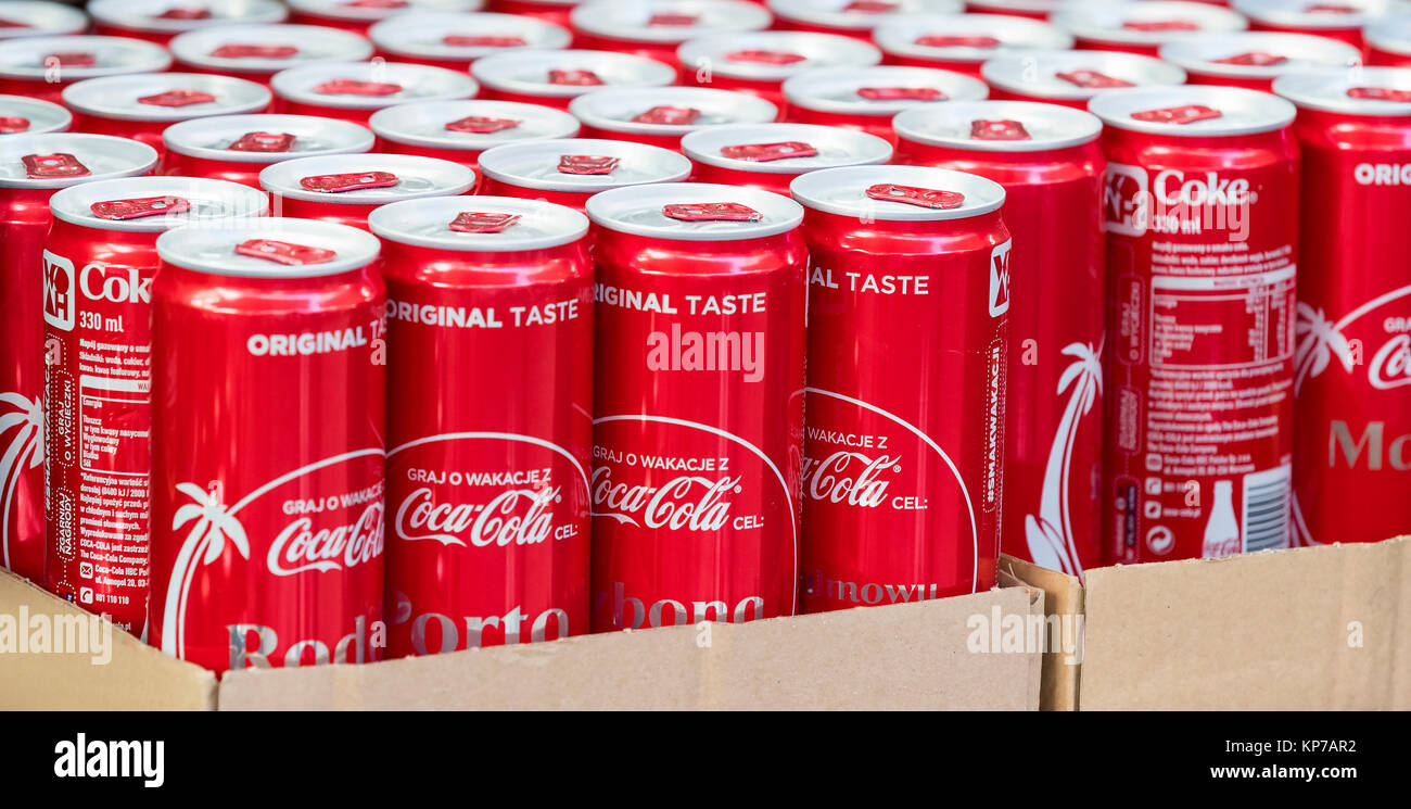 TEL AVIV, ISRAEL - 26 NOVEMBER 2017: Background with tin cans of Coca ...