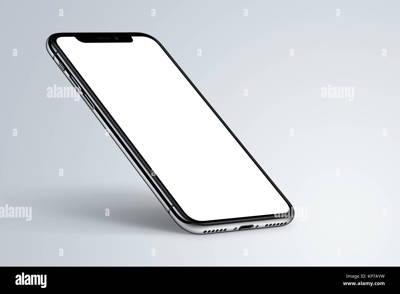 Perspective iPhone X smartphone mockup with shadow on light background ...
