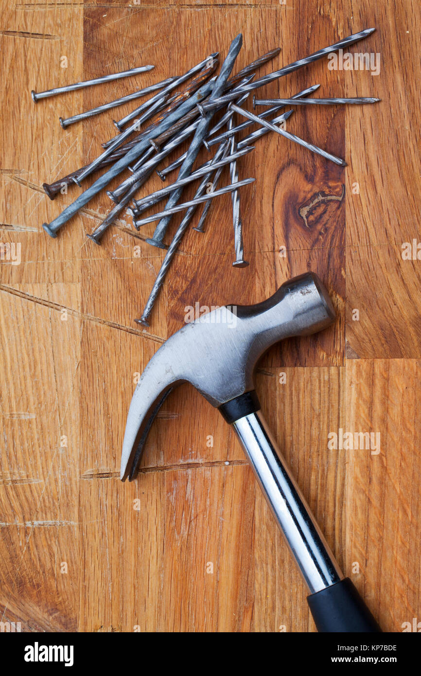 nails and a hammer Stock Photo - Alamy