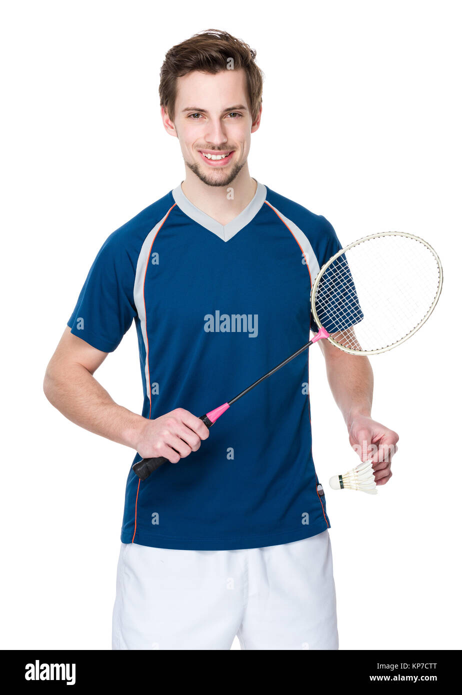 Caucasian Badminton player with shuttlecock and racket Stock Photo - Alamy